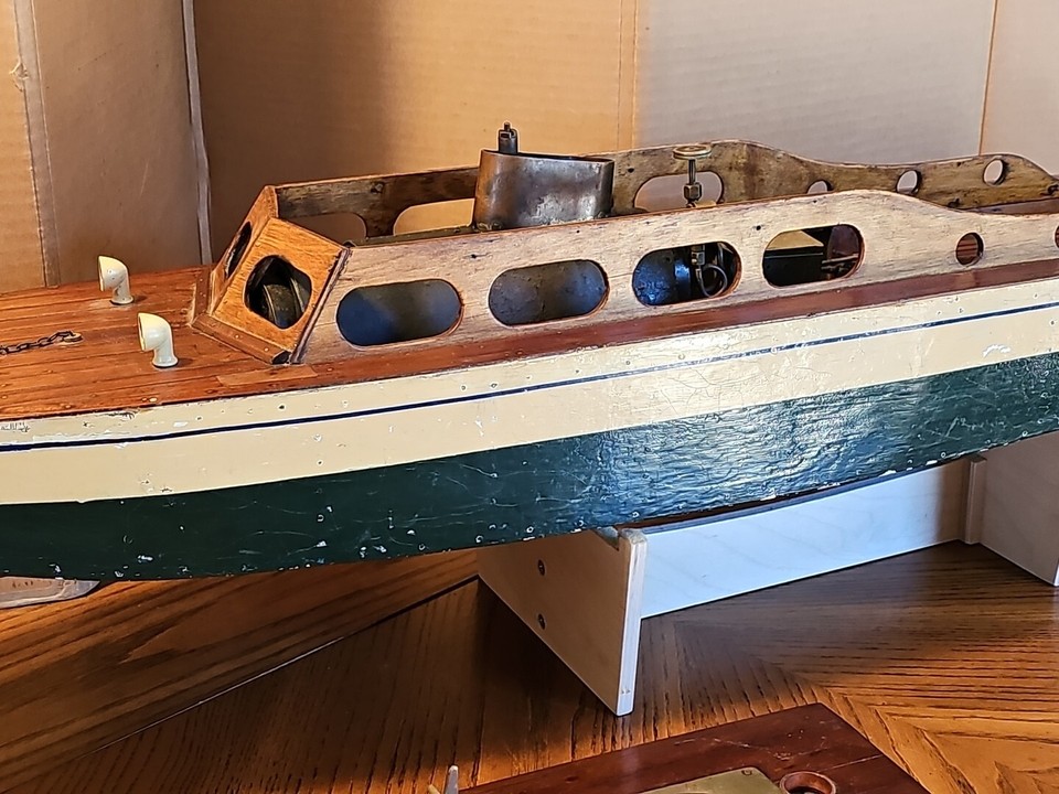 Antique Marlow Cabin Cruiser Steam Engine Boat Yacht Wooden Scale Model ...