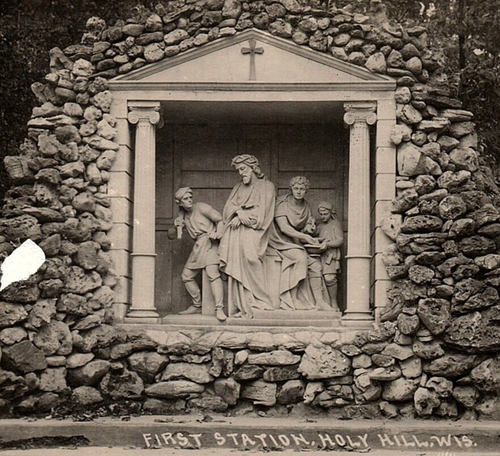 c1930 ERIN WIS HOLY HILL 1 st STATION JESUS CONDEMNED DEATH RPPC ...