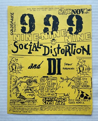 999 SOCIAL DISTORTION DI Santa Monica Civic 1985 PUNK Concert FLYER ...