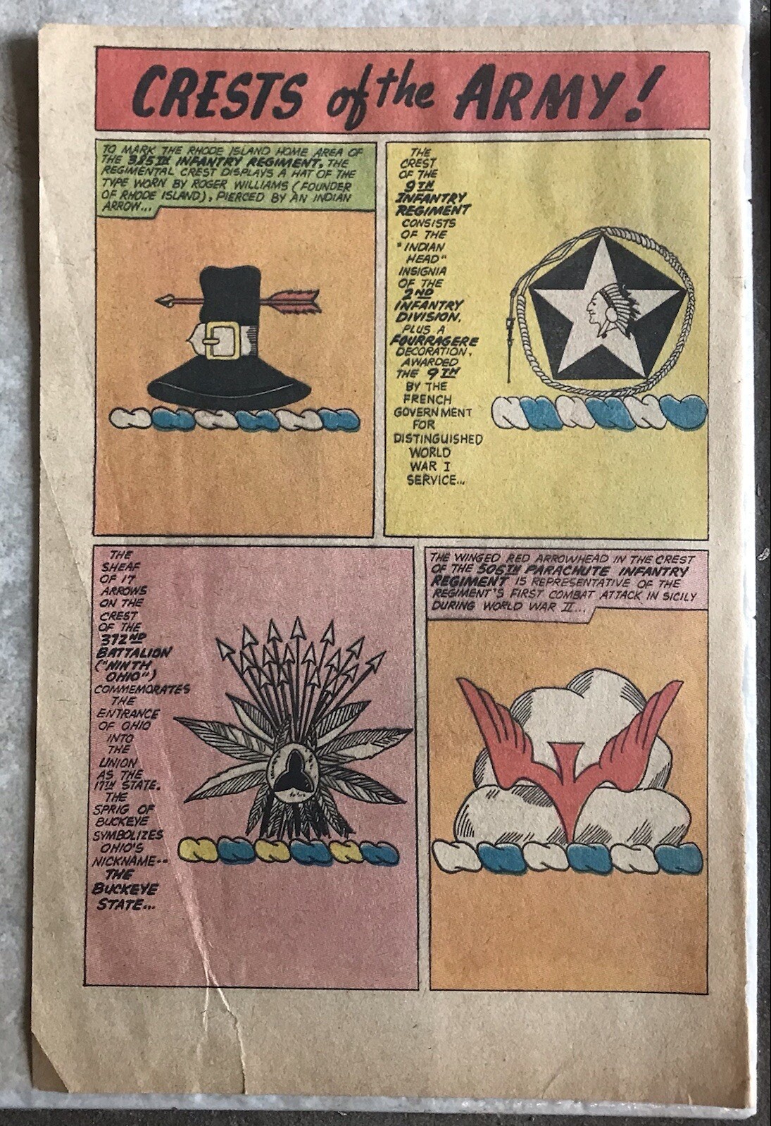 U.S. Army insigna - 2 old comic vintage inserts 1960's Crests of the ...