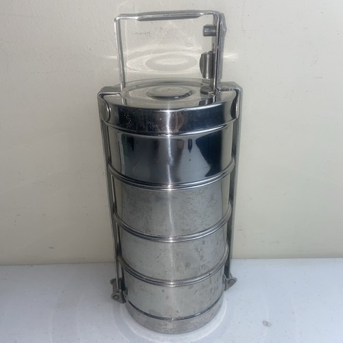 VINTAGE 4 Stacking Stainless Steel CAMPING Bowl SET Lunchbox Bento Box ...