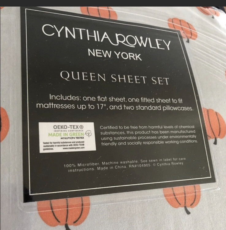 New Cynthia Rowley Cute Fall Pumpkins 4 Piece Queen Sheet Set 100% ...