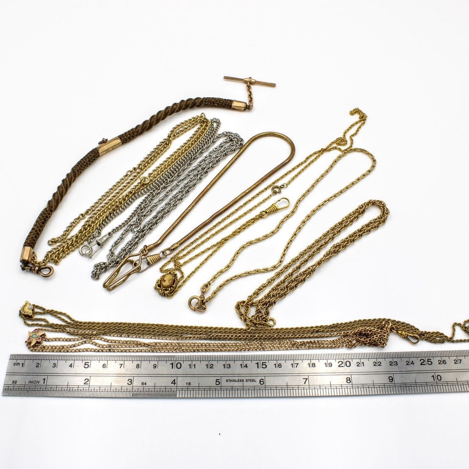 Vintage Gold Filled Brass Steel Watch Chains Fobs 11-27.5 IN Lot of 10 ...