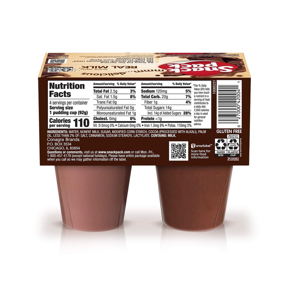 Snack Pack Milk Chocolate and Chocolate Fudge/Milk Chocolate Pudding 4 ...