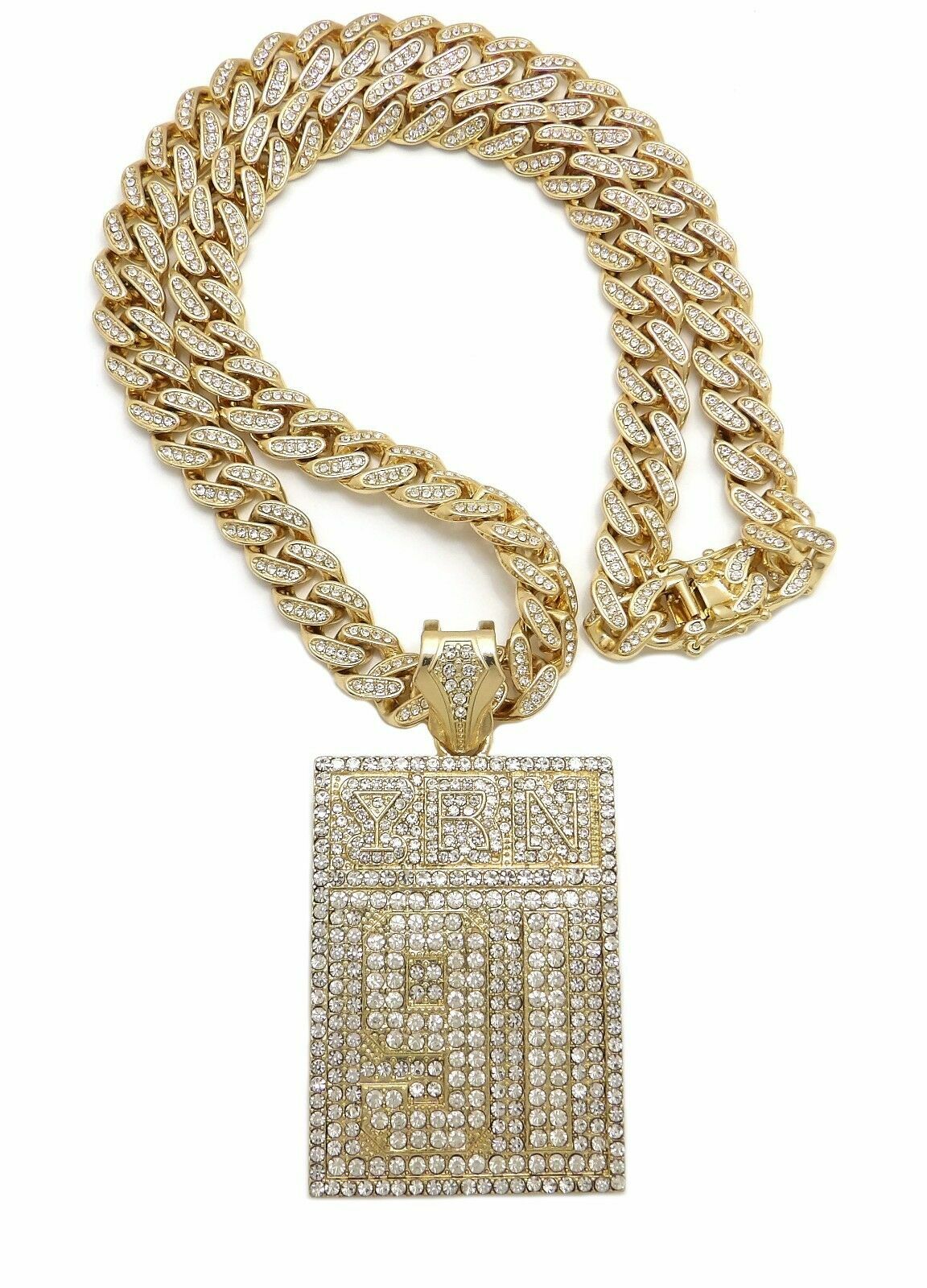 HIP HOP MIGOS YRN 91 PENDANT & ICED MIAMI CUBAN CUBIC ZIRCONIA CHAIN ...