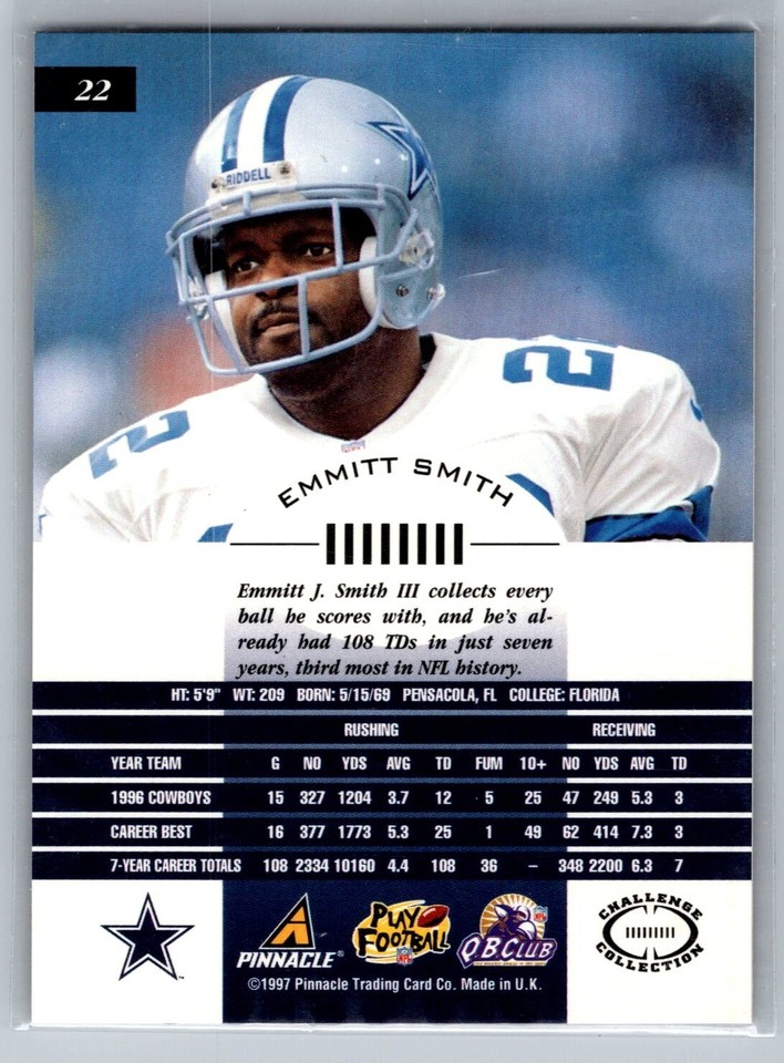 1997 Pinnacle Inscriptions #22 Challenge Collection Emmitt Smith - HOF ...