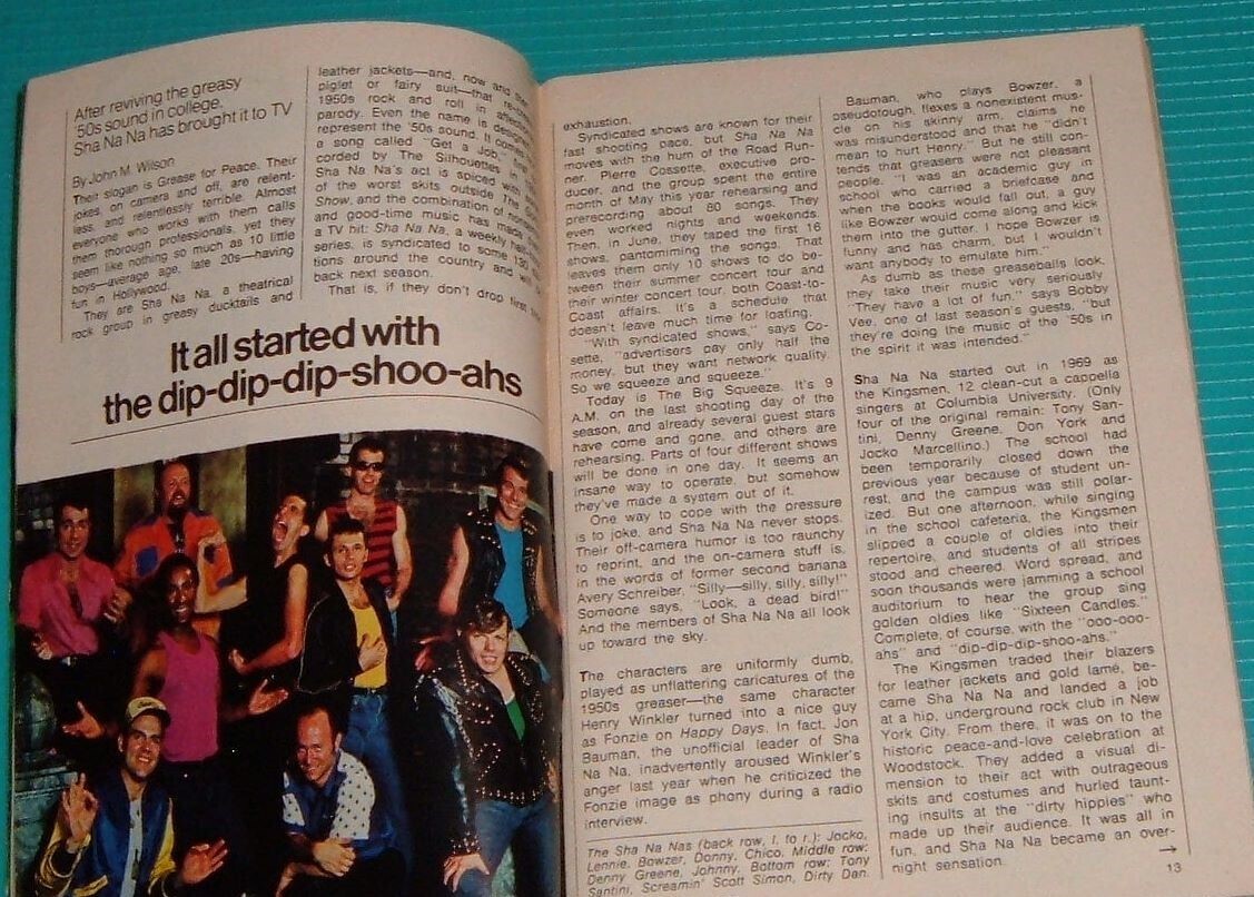1978 TV ARTICLE SHA NA NA MUSIC, BOWSER, TONY SANTINI, SCREAMIN SCOTT ...