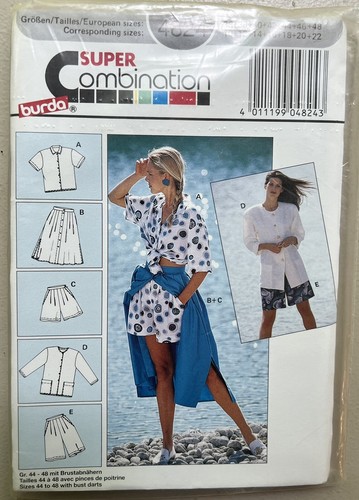 Burda Sewing Pattern 4824 Super Combo Wardrobe Skirt Tops Shorts Jacket ...
