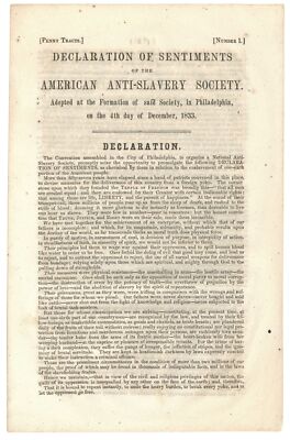 Declaration of Sentiments of the American Anti-Slavery Society ~ First ...
