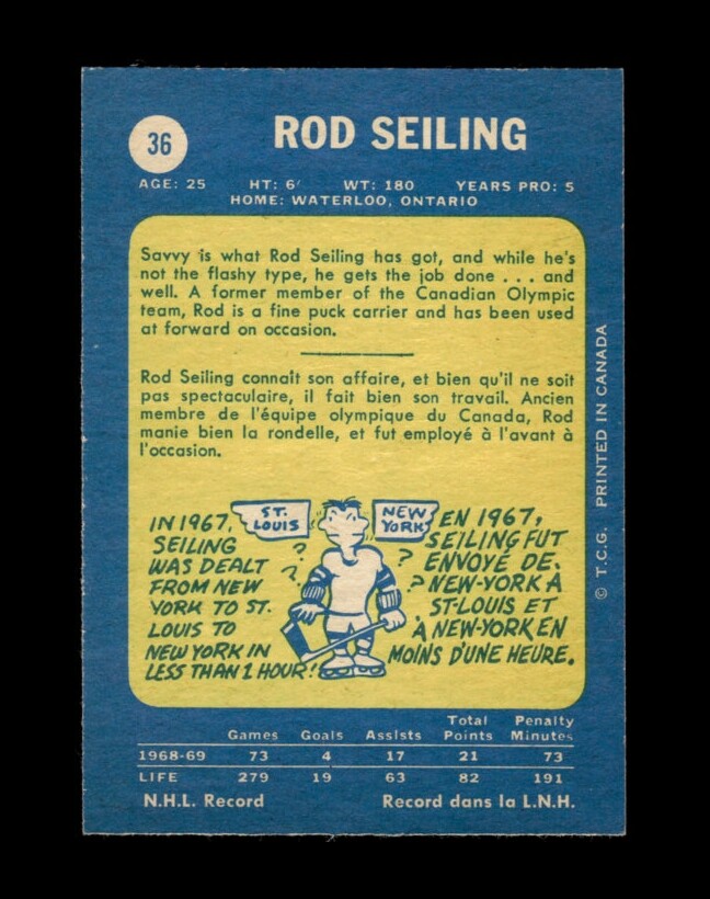 1969-70 O-Pee-Chee Set-Break # 36 Rod Seiling EX-EXMINT *GMCARDS* | eBay