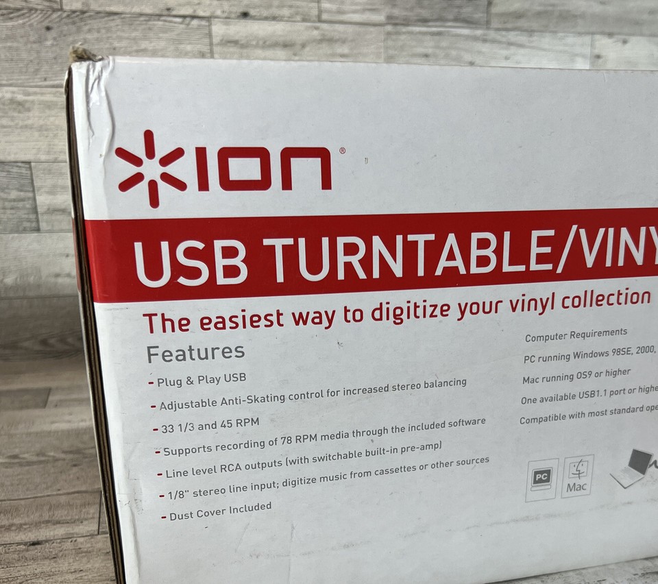Ion USB Turntable/Vinyl Archiver With Dust Cover Model TTUSB10 New In ...