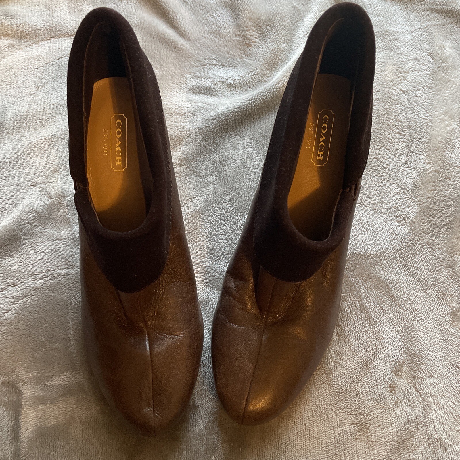 Coach Chocolate Brown Kid Leather booties Size 7 1/2 … - Gem