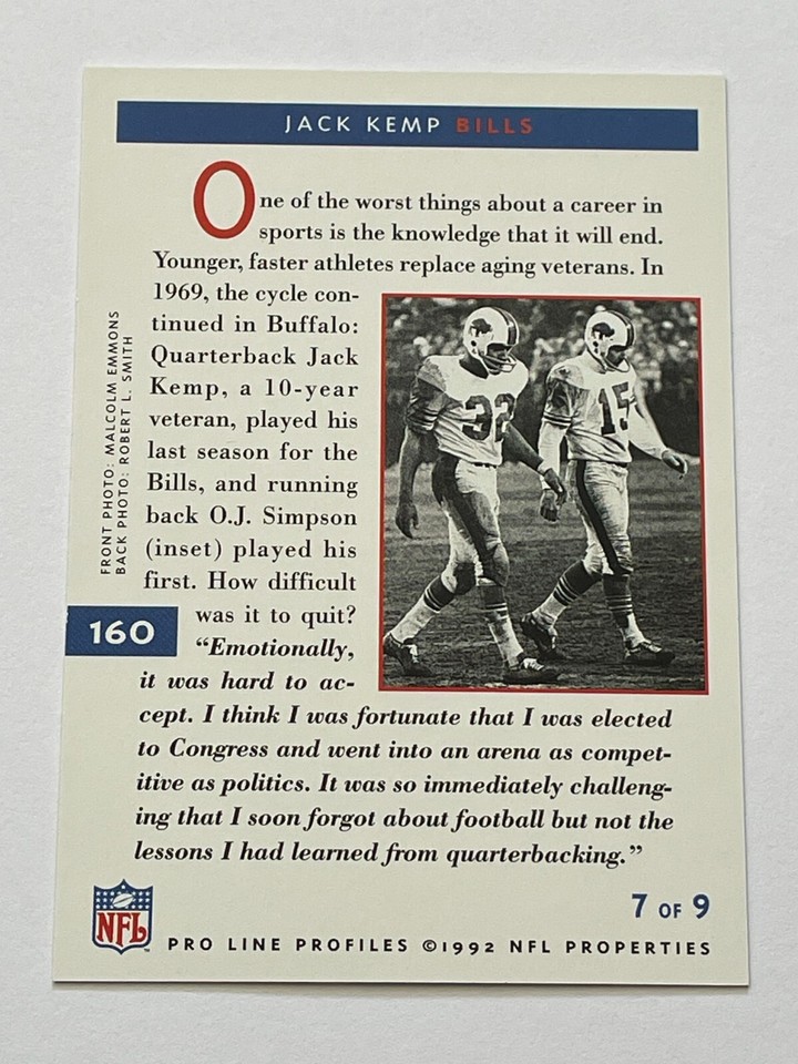 1992 NFL Pro Line Profiles Football #160 - Jack Kemp - Buffalo Bills | eBay