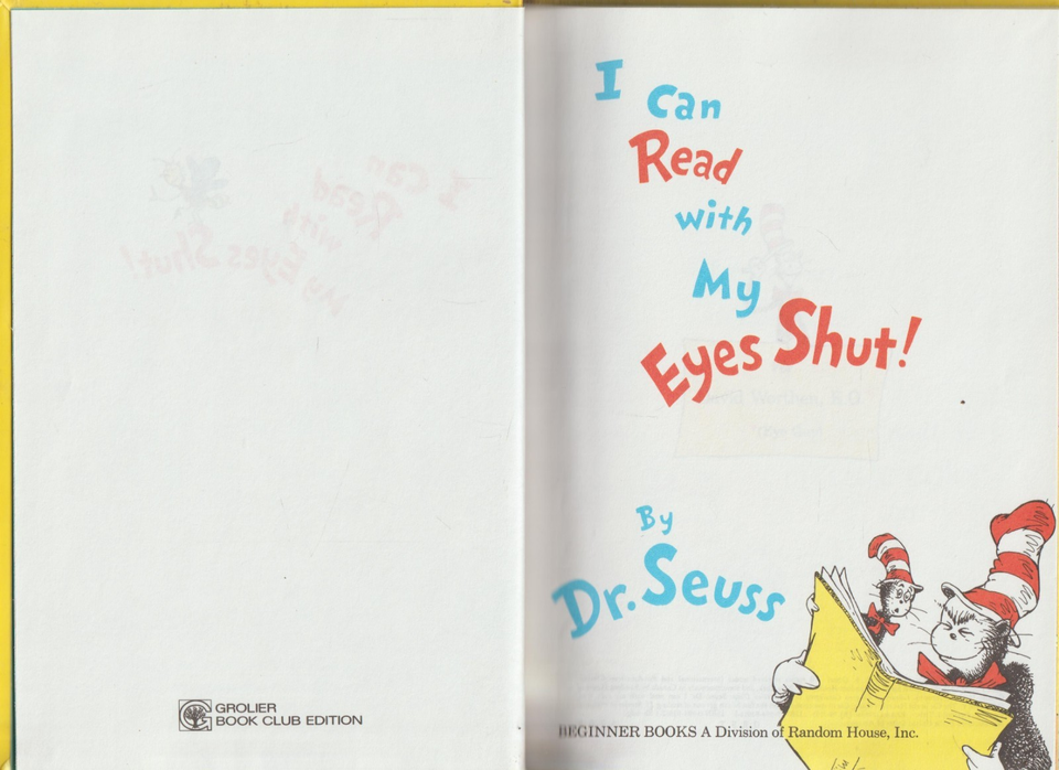 I can Read with my Eyes Shut Dr Seuss I can Read Beginner Book 1988 | eBay