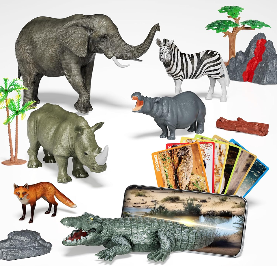 Africa Safari Animals Figures Toys, AR Realistic Jumbo Wild Zoo Animal ...