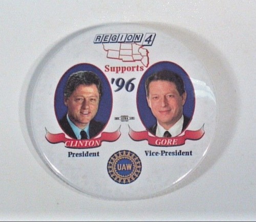 1996 Region 4 Upper Midwest Supports Clinton Gore Pin 3" Badge Button ...
