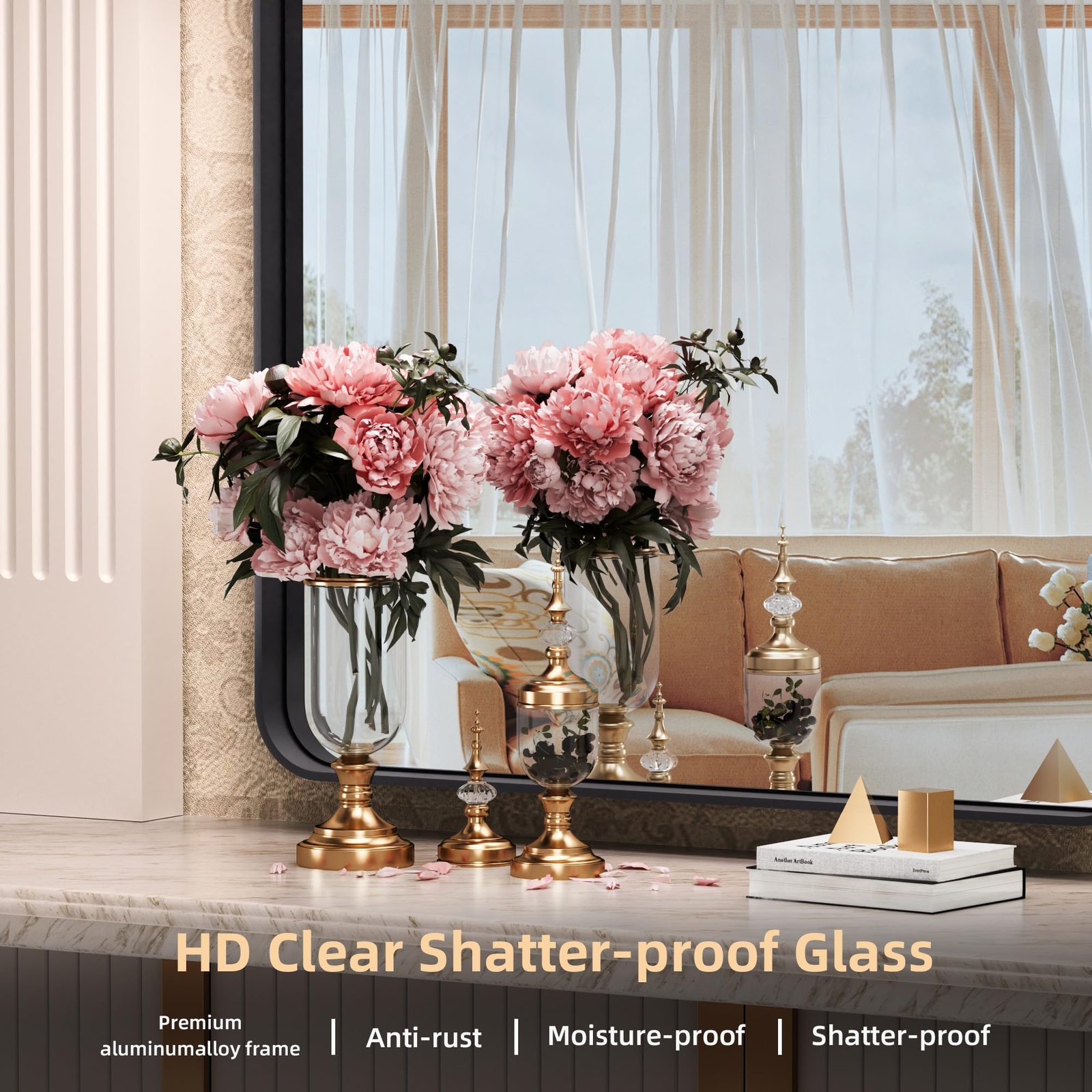 Hasipu Black Bathroom Mirror 59x39 Inch Rounded Rectangle Vanity Mirror ...