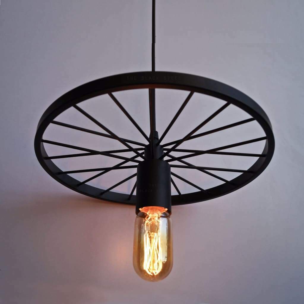 Ceiling Black Lamp Hanging Retro Wheel Industrial Steampunk Interior ...