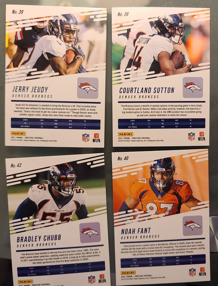 Denver Broncos 4 Card Lot - Jerry Jeudy, Courtland Sutton, Chubb, Fant ...