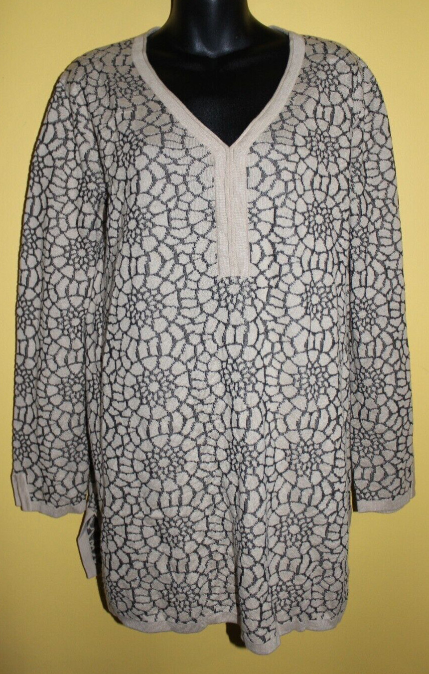 Sigrid Olsen Studio XL V Neck Inset Mesh Geo Print Ta… - Gem