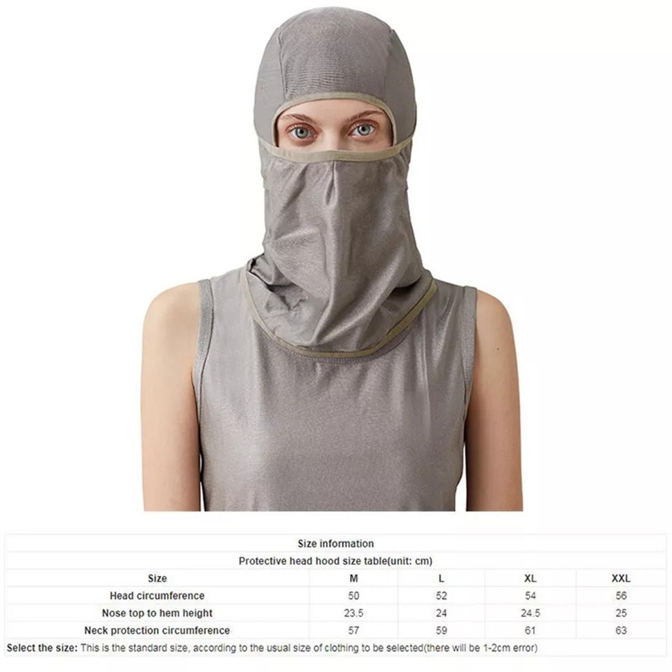 100% Silver Fiber Anti-Radiation Hat EMF RF WIFI 5G Shielding-Full Face ...