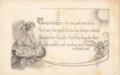 Postcard Congratulations Fairies Cupid Pan Flute Flowers Sun 1912 ...
