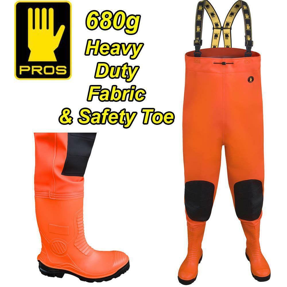 PROS 680g SAFETY HI-VIS DELUXE HEAVY DUTY CHEST WADERS FISHING STEEL ...