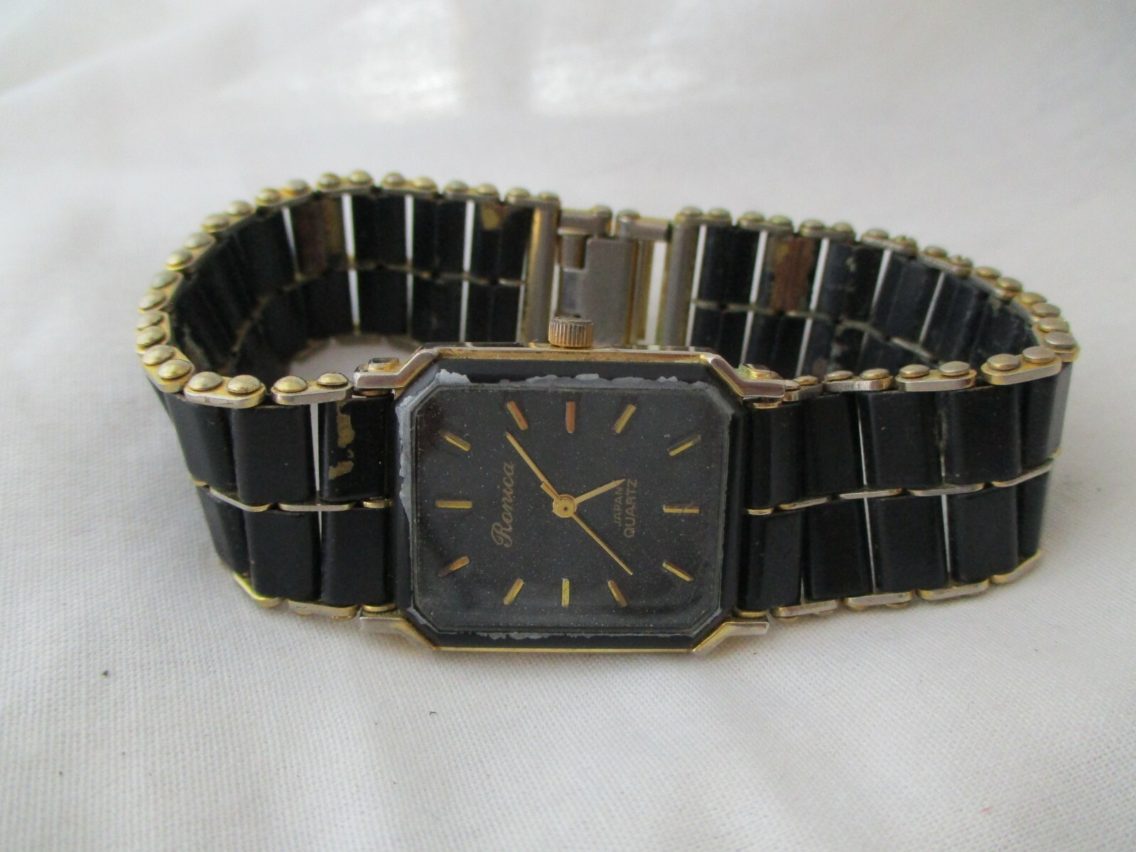 Ronica Watch Rectangular Gold Toned & Black Link Band Modern Stylish ...