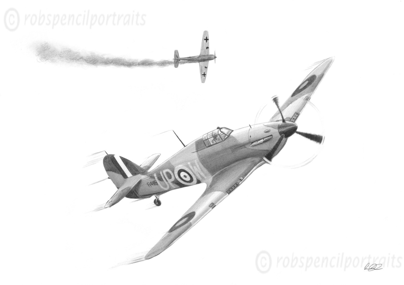 HAWKER HURRICANE MK1 Limited Edition Pencil Drawing Art Print WW2 ...