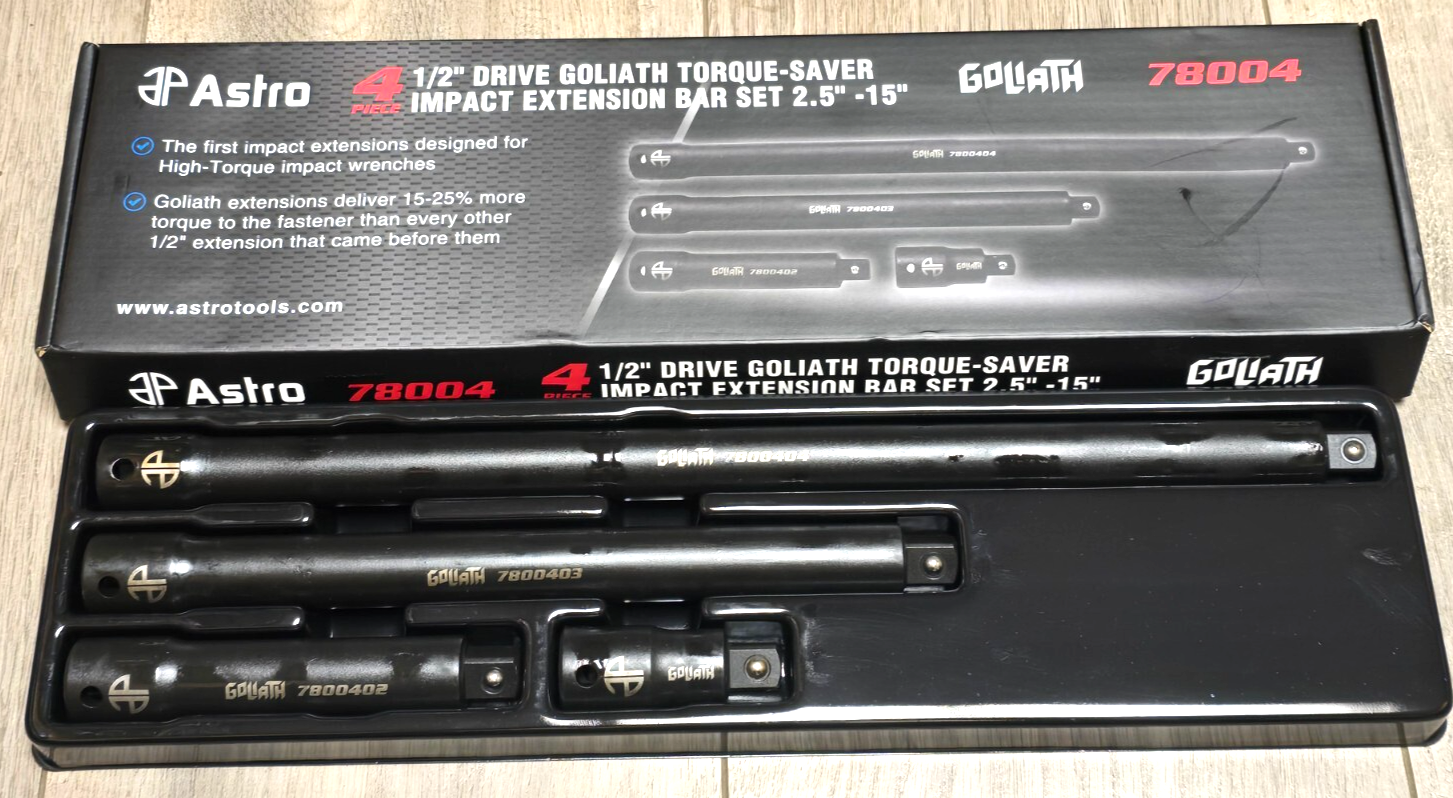 Astro 1/2" dr 4pc Heavy Duty Goliath Torque Saver Impact Extension Set ...