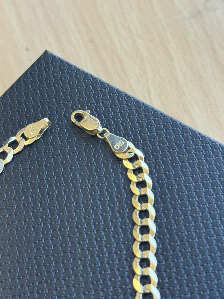 14k Yellow Gold Curb Link ID Bracelet 8" 5mm - 14K Esclava | eBay