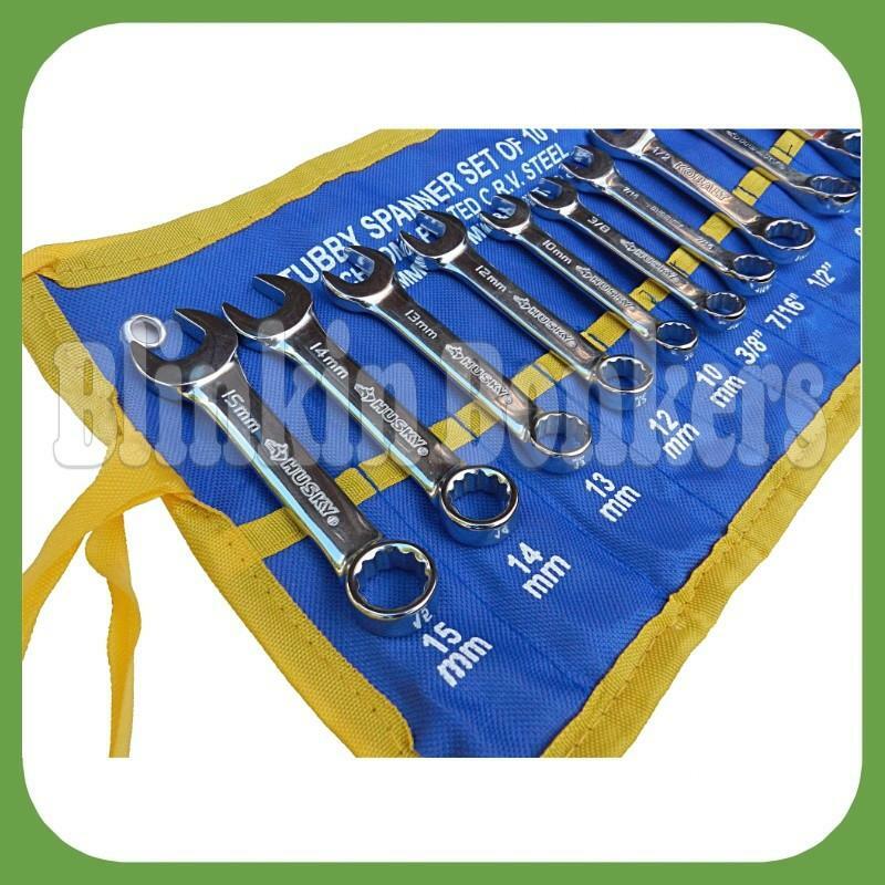 10PC STUBBY SPANNER SET COMBINATION COMBI WRENCH METRIC IMPERIAL OPEN ...