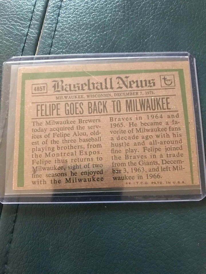 1974 Topps Traded Felipe Alou Brewers #485T | eBay
