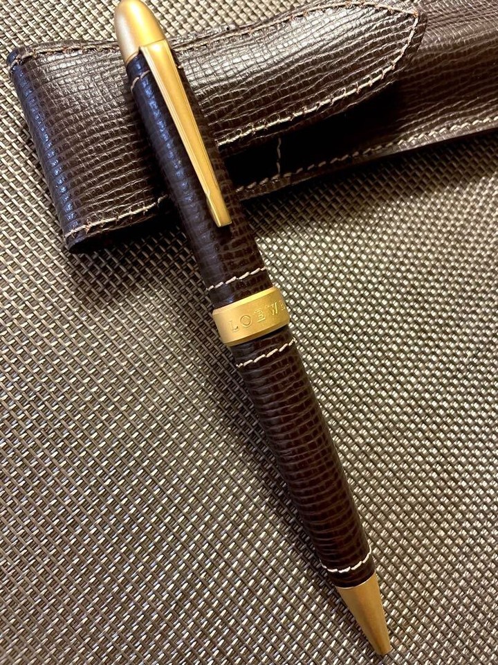 Loewe Dark Brown Leather wrapping Twisted Ballpoint Pen wz/Box&Leather ...
