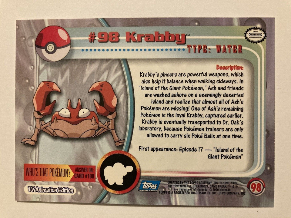 Topps Pokémon Series 2 #98 Krabby Card | eBay