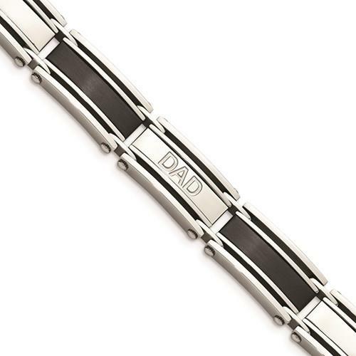 Stainless Steel & Black Ion Dad ID Link Bracelet Father's Day Gift 8.5 ...