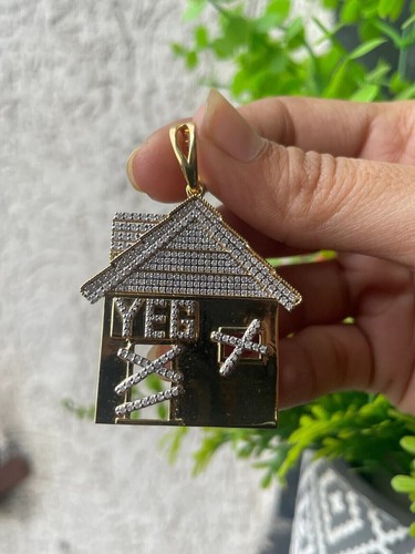 2.00 Ct Round Simulated Diamond Trap House Pendant 14k Yellow Gold ...