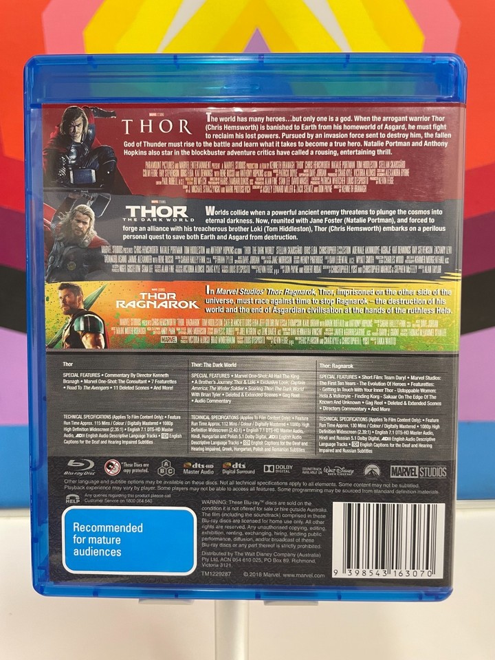 Thor 3-movie collection Blu-ray Marvel Studios (Dark World, Ragnarok ...