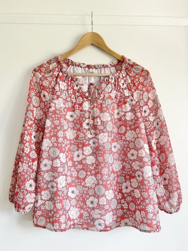 Hush Red White Floral Pattern Sheer Lined 3/4 Sleeve Boho Top Blouse UK ...