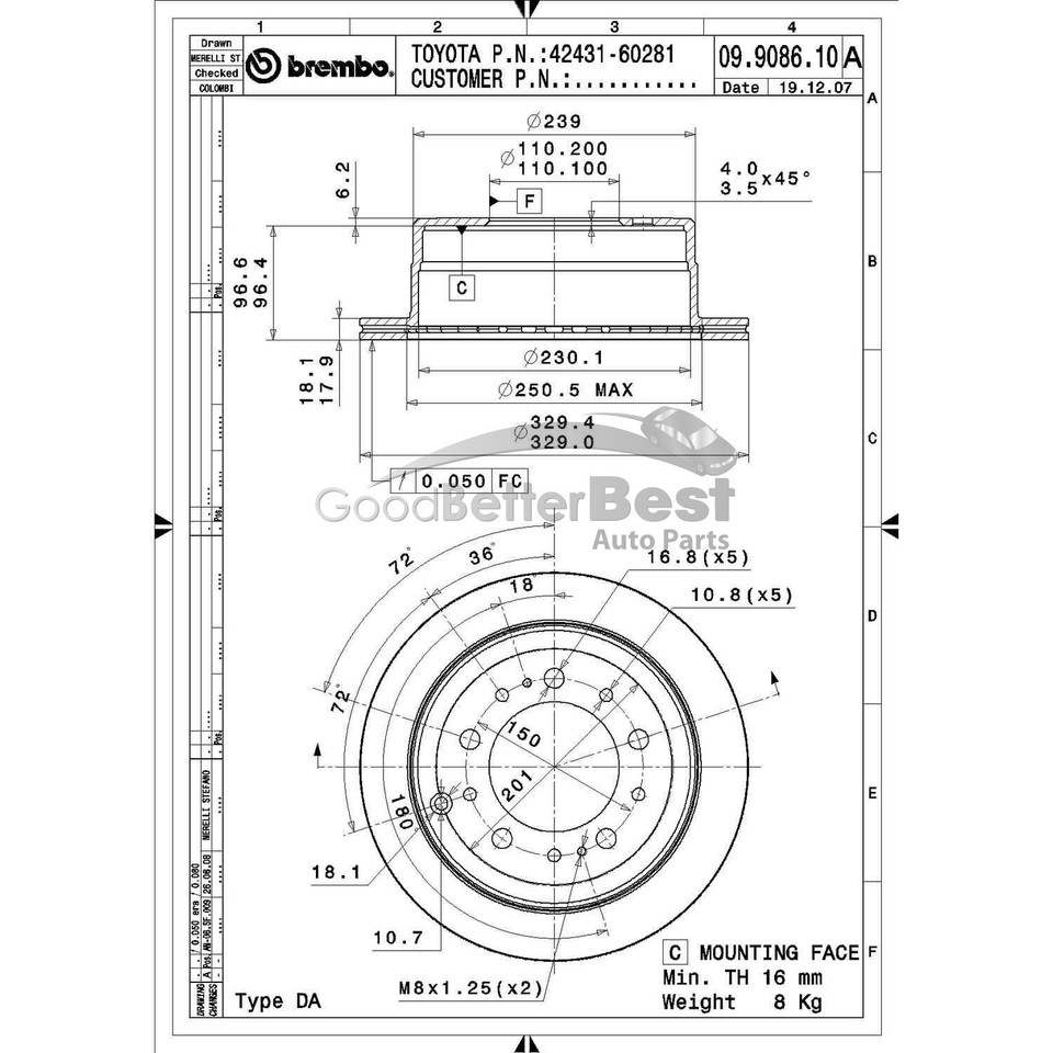 One New Brembo Disc Brake Rotor Rear 09908611 4243160281 for Lexus for ...