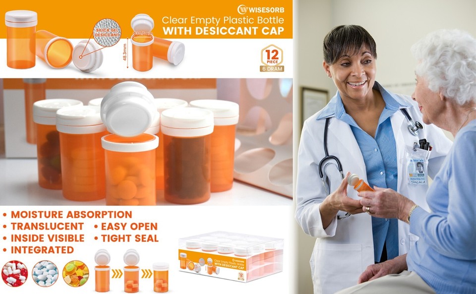 6 Dram 12pcs Empty Pill Bottles with Desiccant Caps Pharmacy Vial Container | eBay