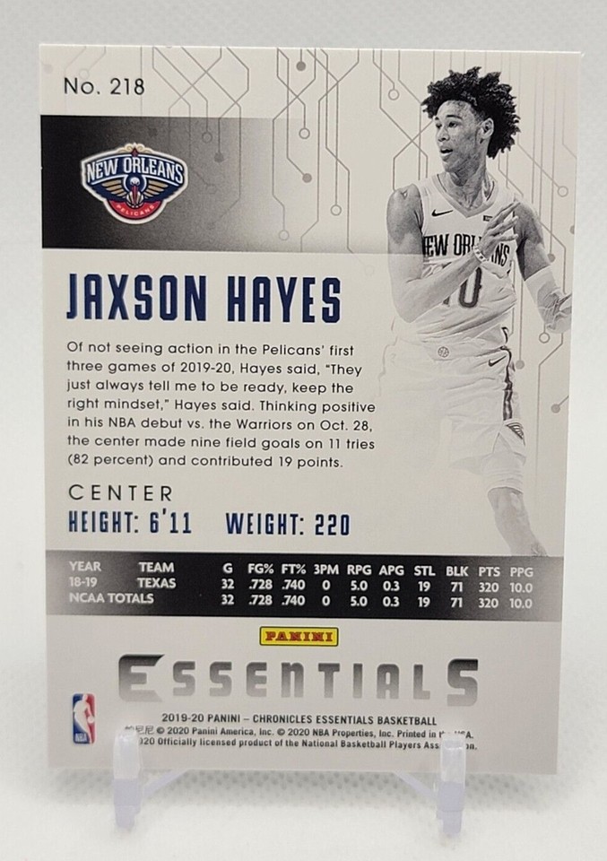 🏀JAXSON HAYES ROOKIE RC 2019 Chronicles New Orleans Pelicans Basketball ...