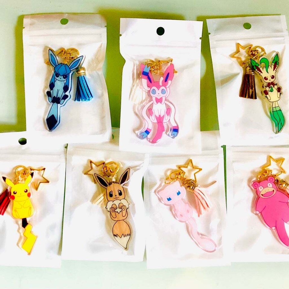 New Pokemon Keychain Acrylic Plastic Star Backpack Chain Anime Pocket ...