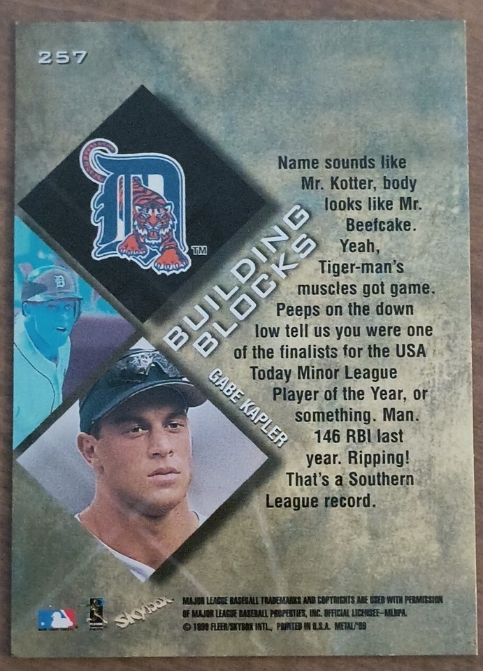 1999 Metal Universe #257 Gabe Kapler Building Blocks RC Detroit Tigers ...
