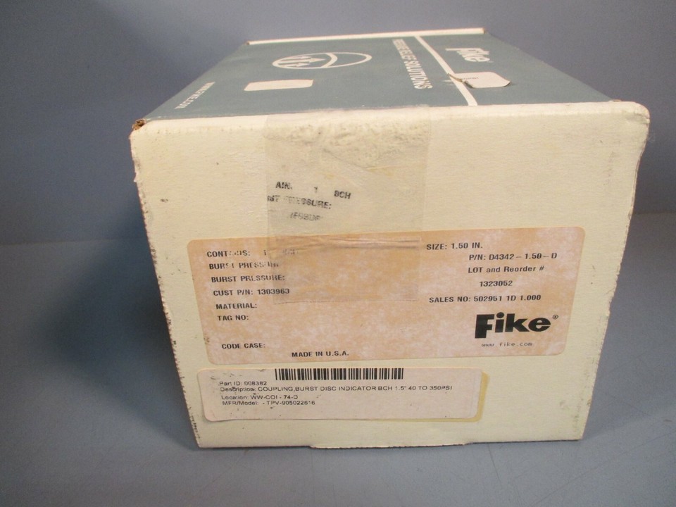 Fike Rupture Disc Burst Indicator 1.5" 40 TO 350PSI Type BCH 1323052 | eBay