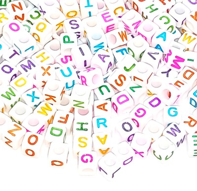 500, 1000 x 6mm cube white acrylic alphabet beads colourful letters A-Z ...