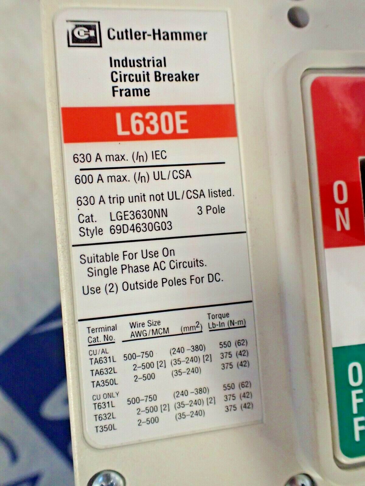 New Surplus Cutler Hammer L630E LGE3630NN 600 amp 600 volt 3P 600 Amp ...