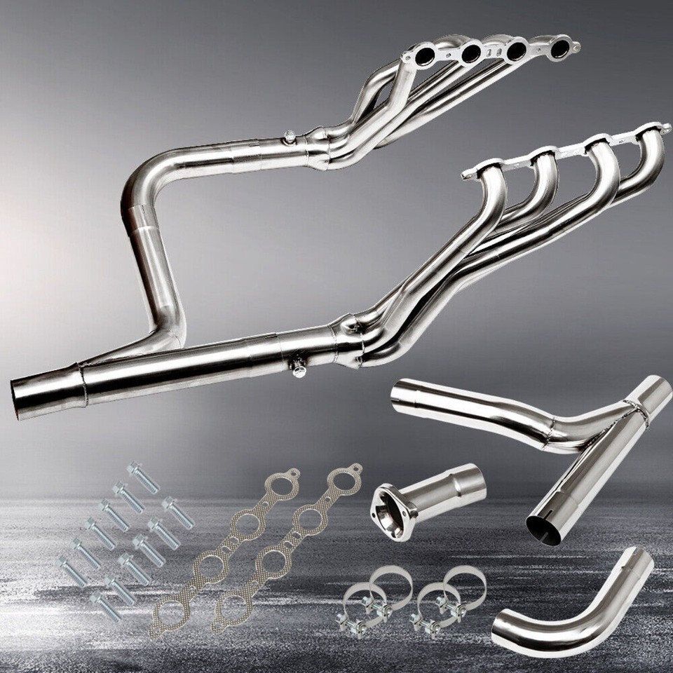 SS Polished Long Tube Exhaust Header+Y Pipe Fit 99-06 Chevy GMC GMT800 ...