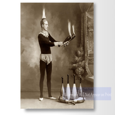 Odd Carnival Circus Performer Fire Juggling Vintage Photo Print | eBay