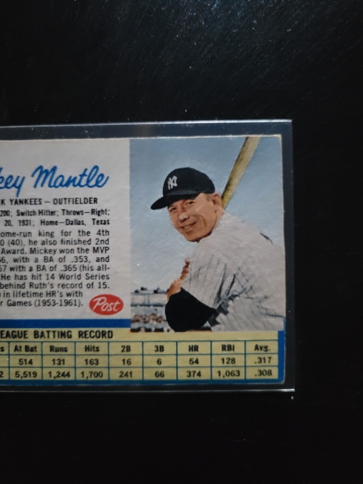 1962 Post Cereal Baseball Card #5 Mickey Mantle - HOF - New York ...